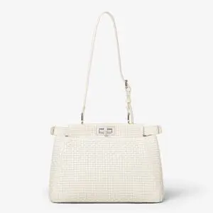 Fendi My Peekaboo Small Parchment-colored Woven Leather Bag